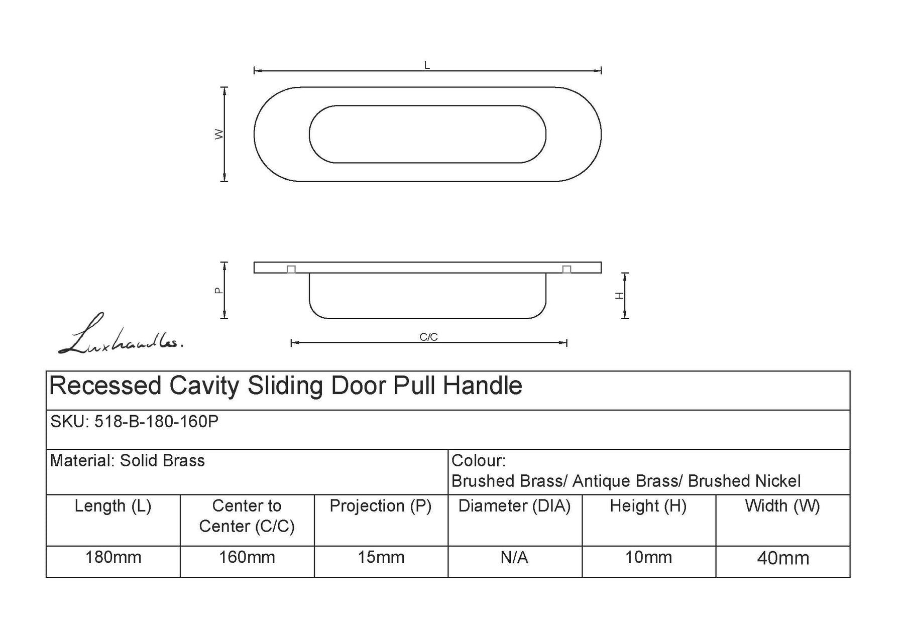Recessed Cavity Sliding Door Pull Handle | 4 Color Options | LuxHandles ...