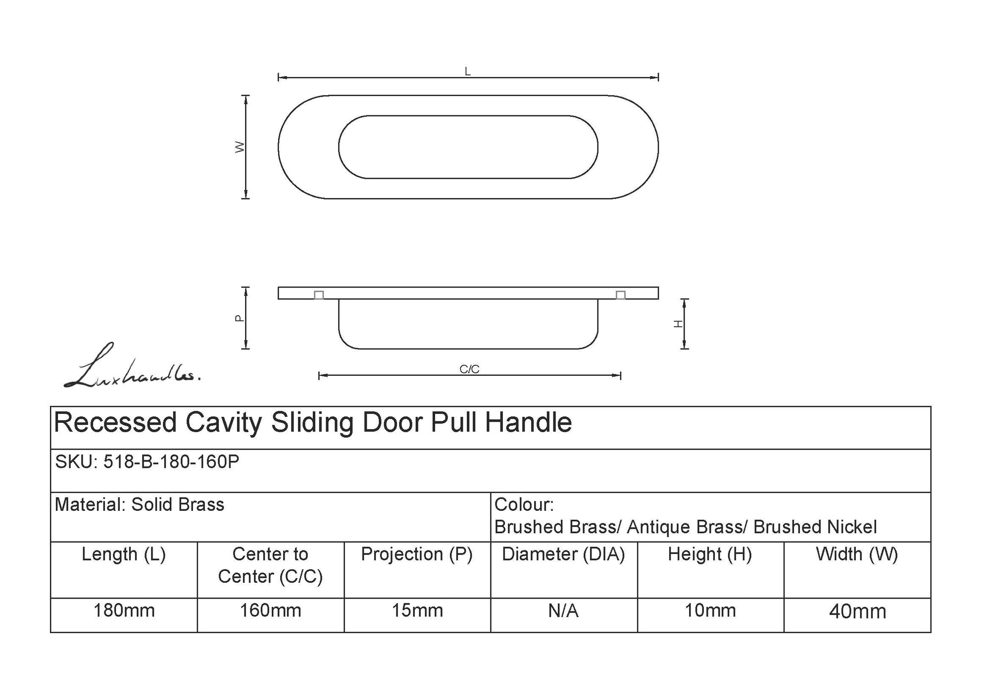 Recessed Cavity Sliding Door Pull Handle | 4 Color Options | LuxHandles ...