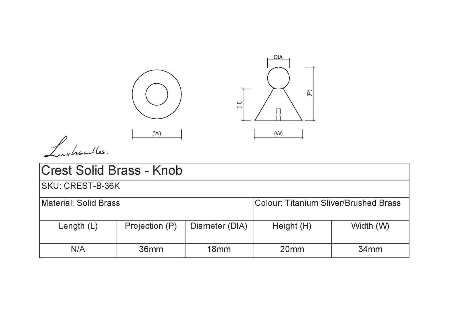 Crest Brass Knob | 3 Color Options | LuxHandles Australia