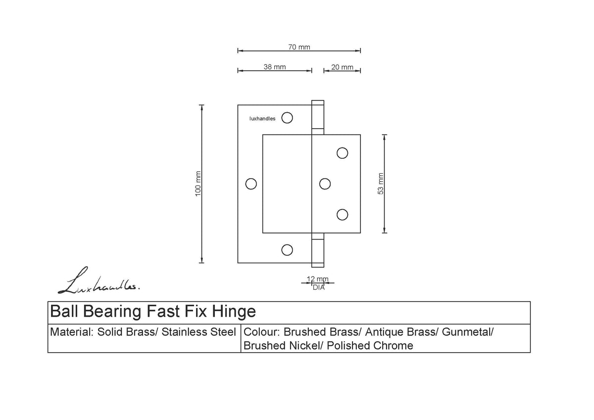 Ball Bearing Fast Fix Brass Hinge | LuxHandles Australia