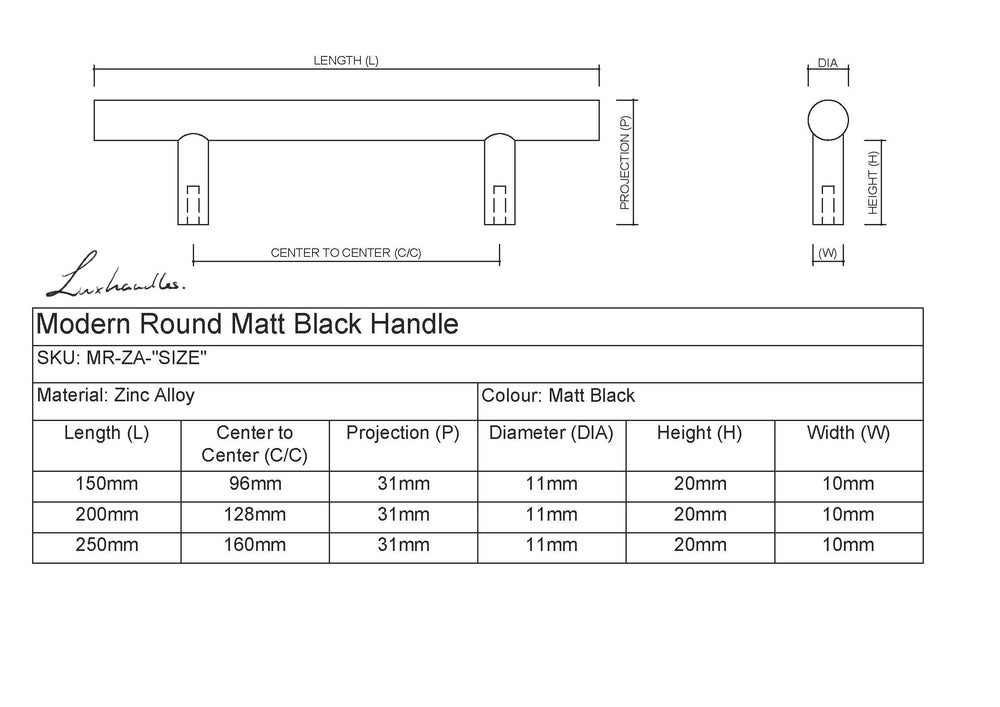 Stylish Modern Round Matt Black Handles