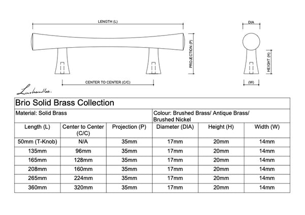 Brio Brass Handle | 3 Colors & 6 Sizes | LuxHandles Australia
