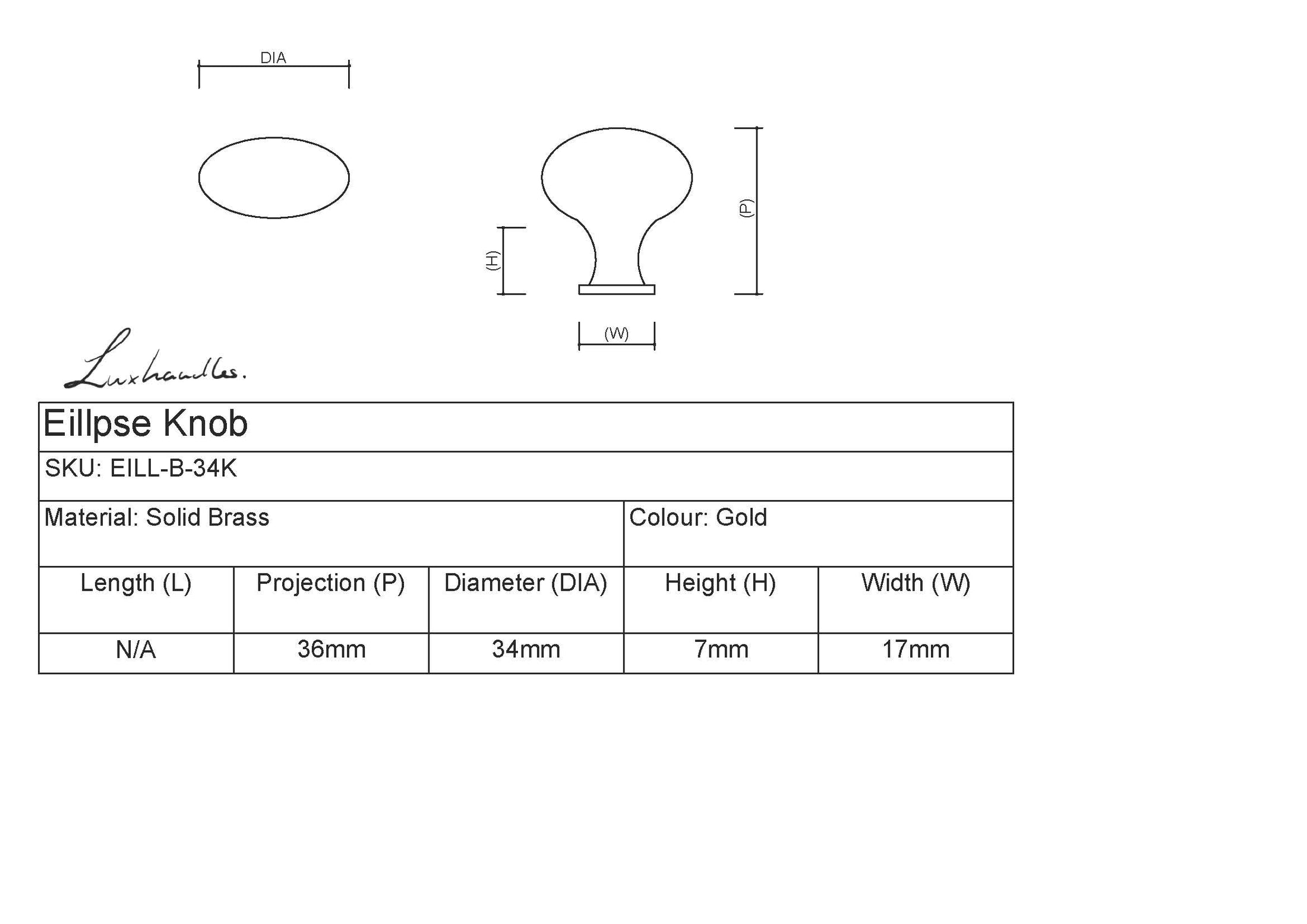 Chic and Geometric Ellipse Solid Brass Knob