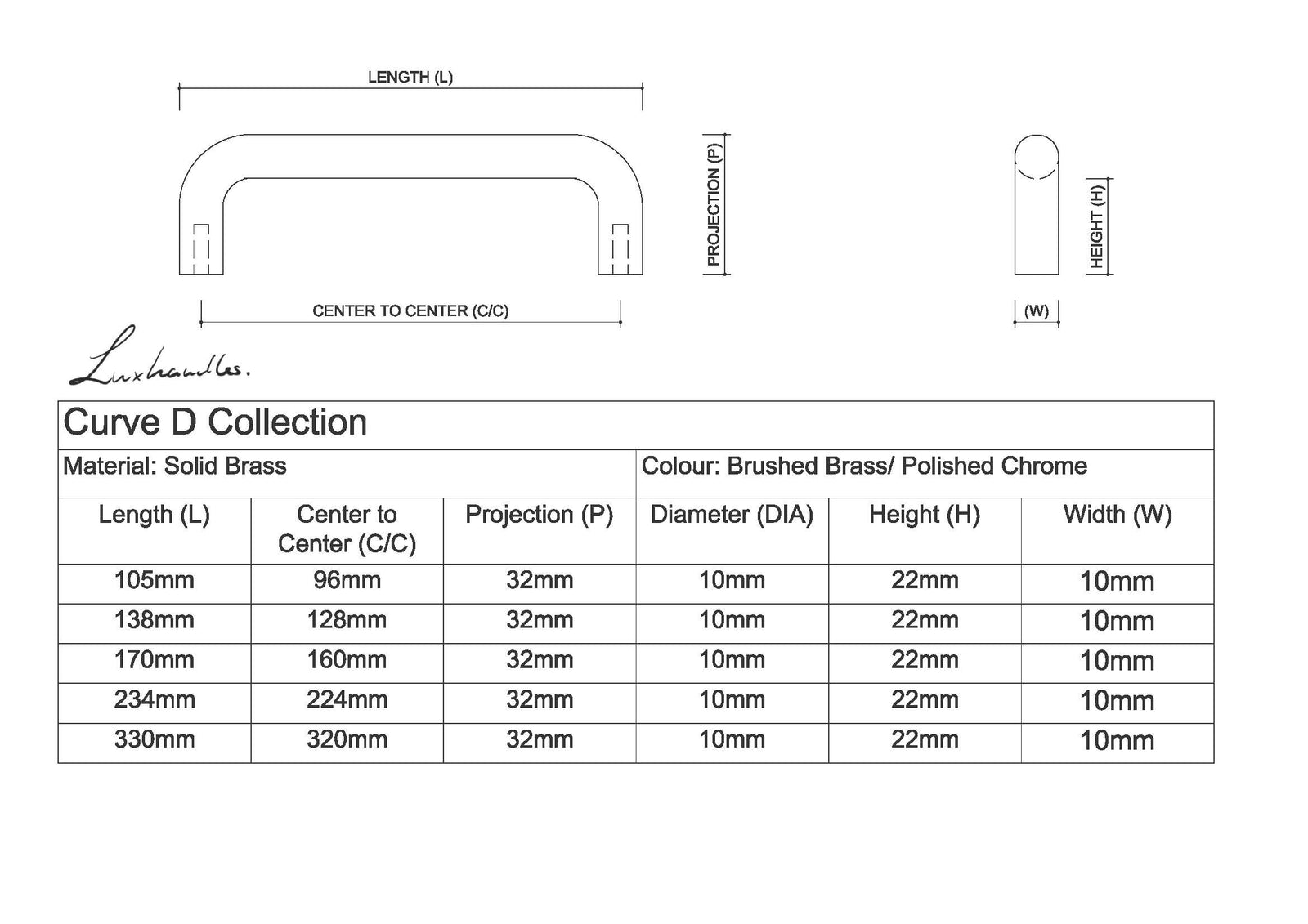 Elegant Curve D Solid Brass Collection