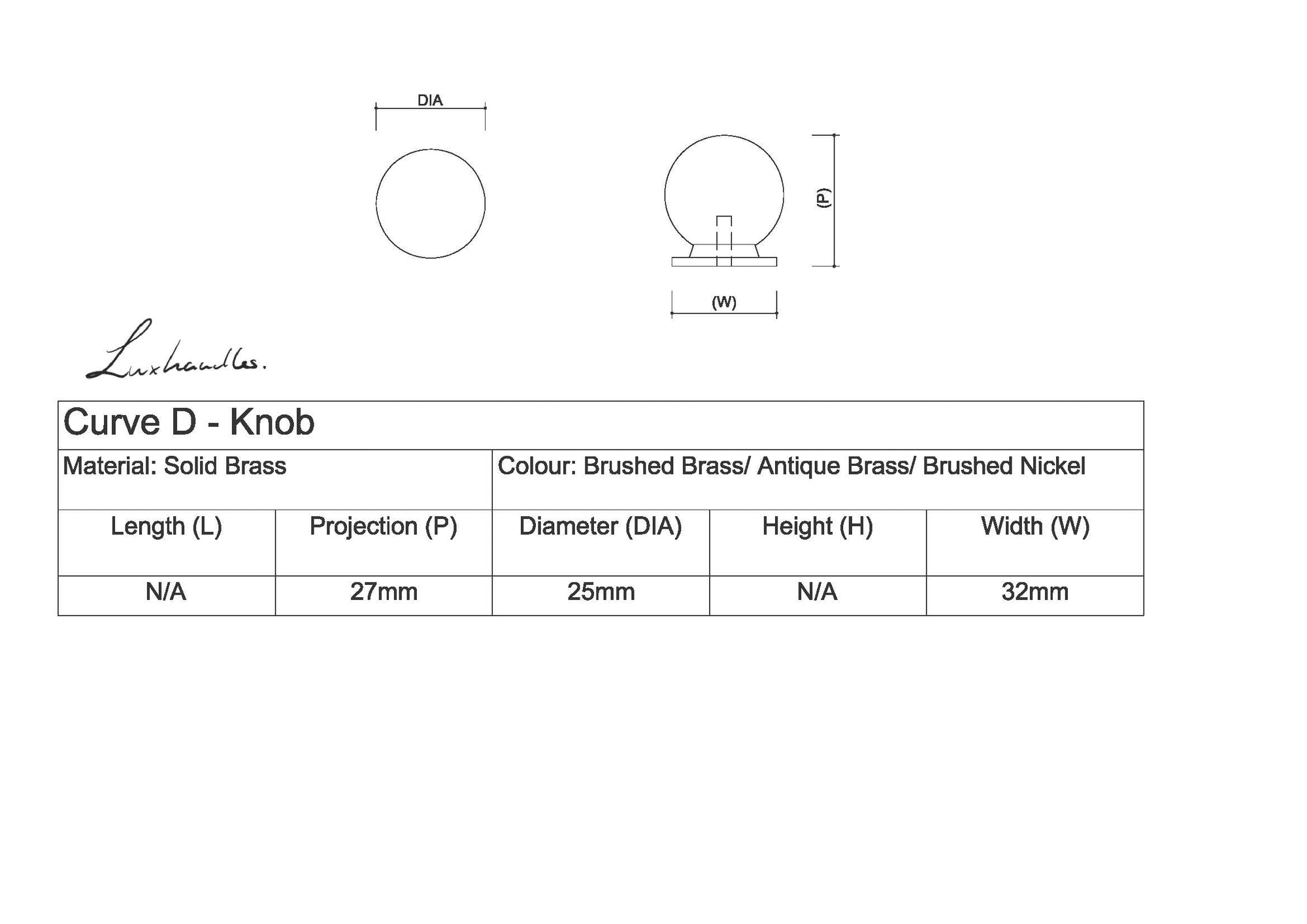 Curved Elegance: Curve D Solid Brass Collection Knob